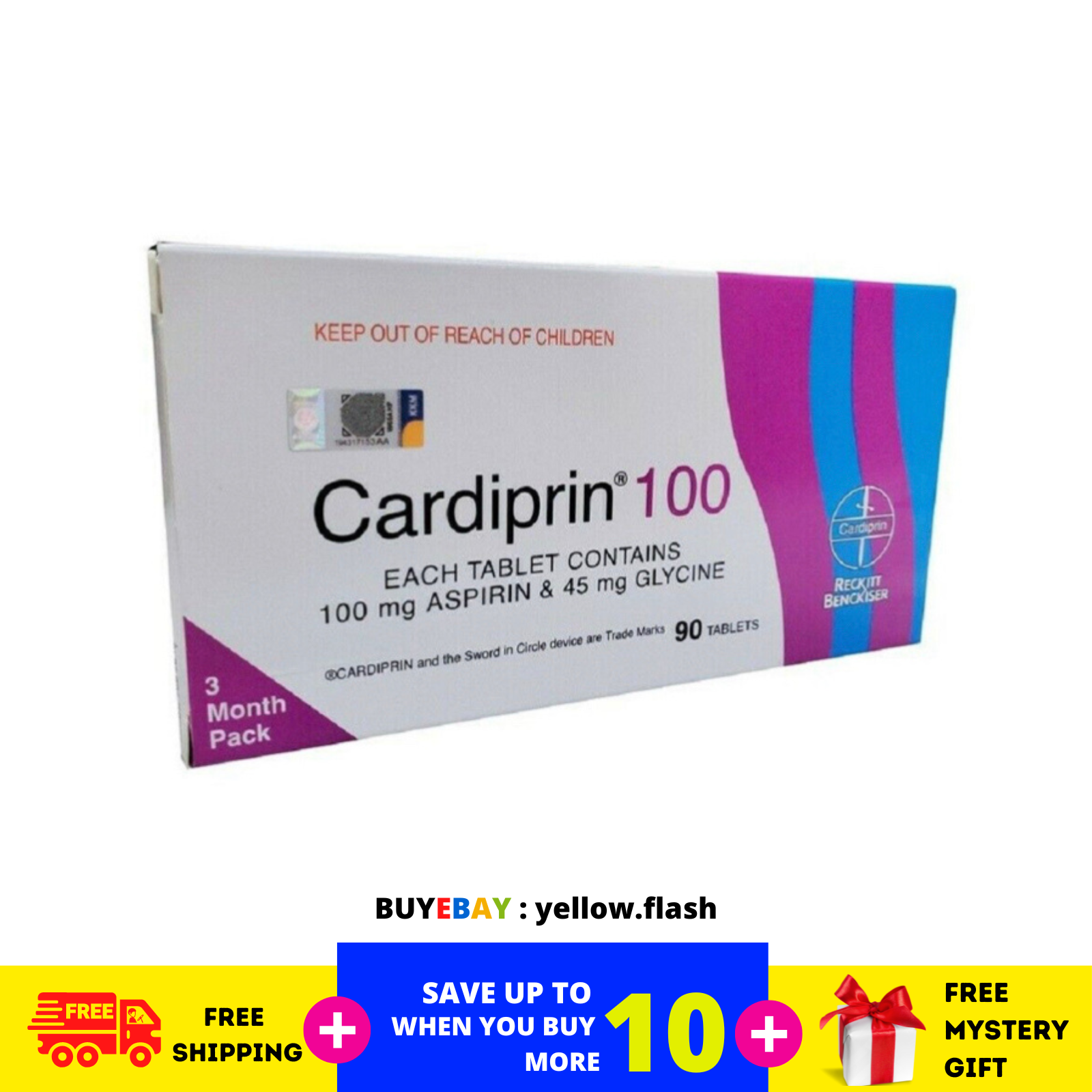 CARDIPRIN 100 (aspirin 100mg) Reduces Heart Attack & Stroke 90 Tablets ...