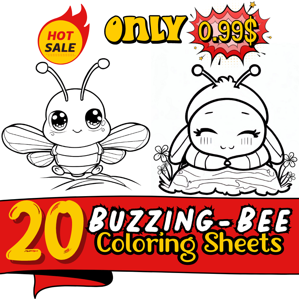 Buzzing Bee: 20 Kids Coloring Pages - Digital Art