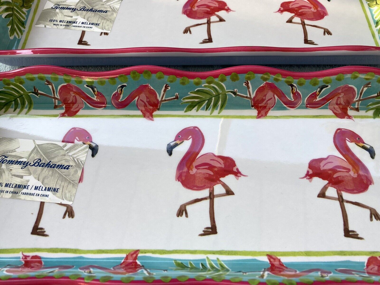 New 2 Tommy Bahama Tropical Pink Flamingo Melamine Serving Platters ...