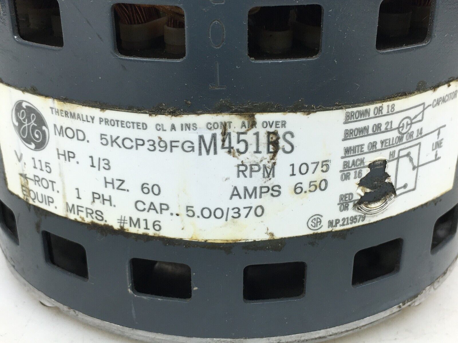 GE 5KCP39FGM451BS 1/3HP 1075RPM 115V Blower Motor M16 used #MC701 ...