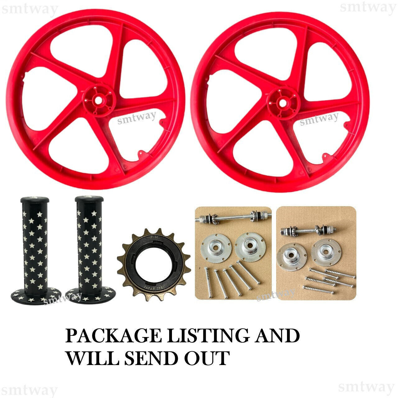 BMX Bicycle 20" PVC Sport Rim Complete (RED) Wheelset-Hub SeT- Freewheel 16T - Bicycle Tires ...