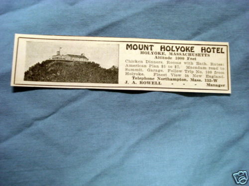 1927 Ad Mount Holyoke Hotel, Holyoke, Massachusetts - 1920-29