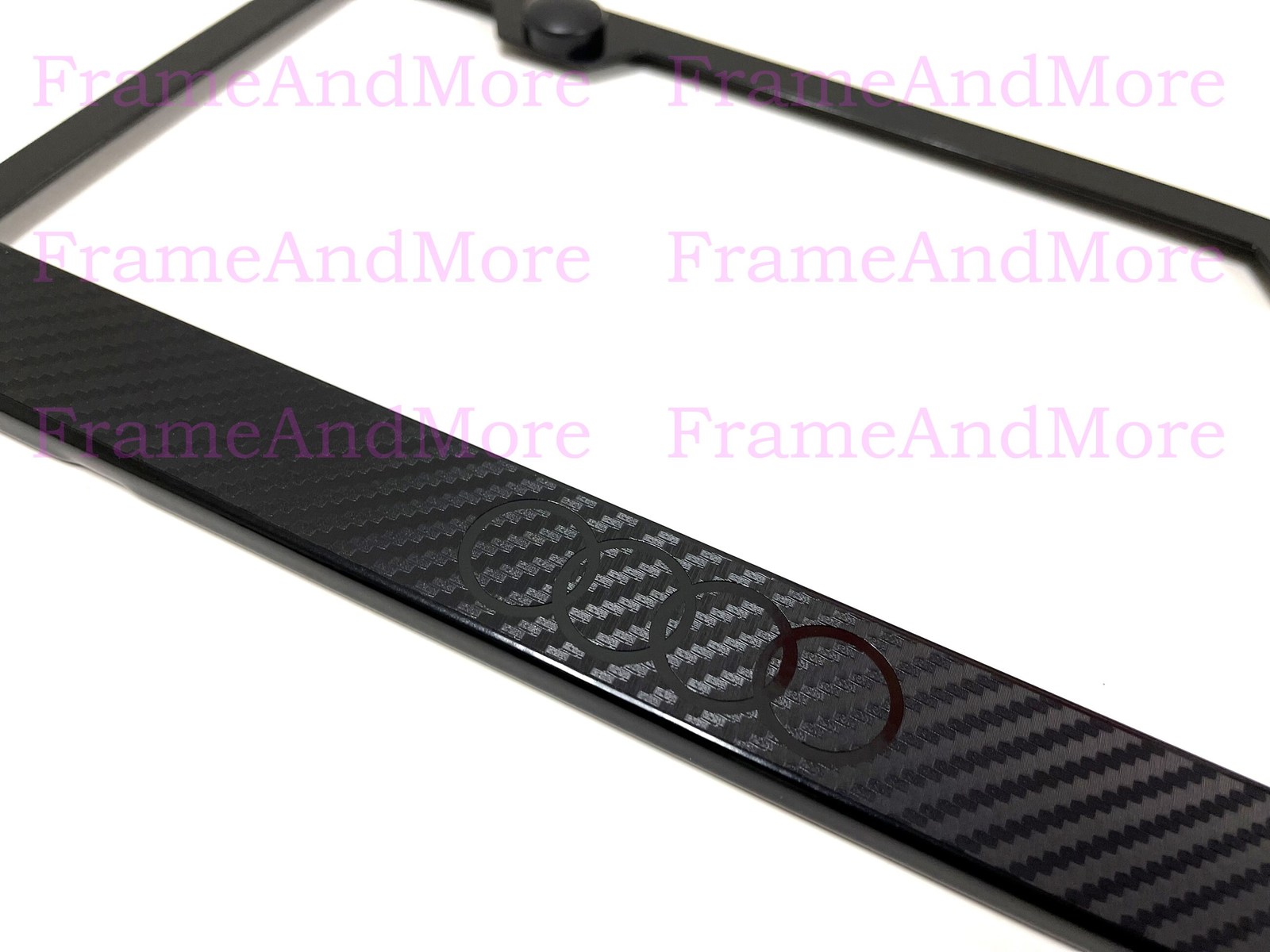 1x 4 Ring Audi Logo Carbon Fiber Style Stainless Black Metal License ...