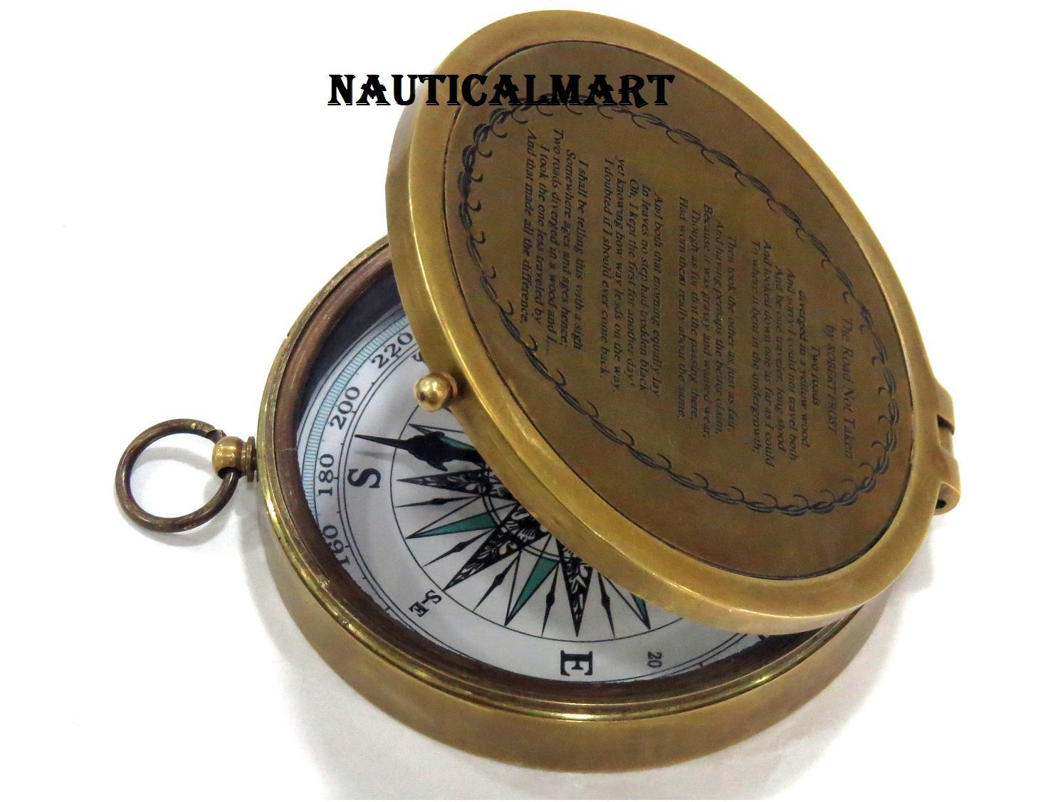 NauticalMart ''Robert frost poem'' engraved brass compass With Case ...