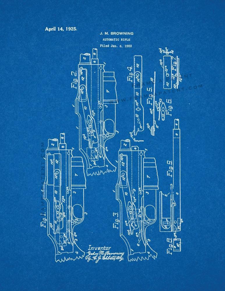 Browning Automatic Rifle Patent Print - Blueprint - Art Posters