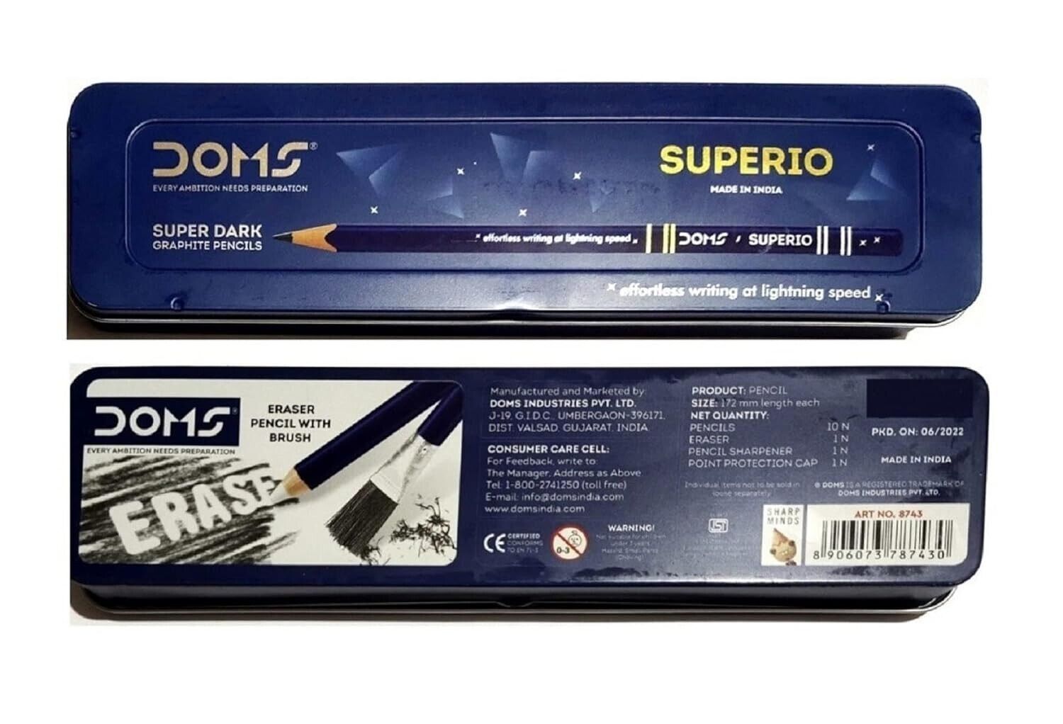 1 Box- Doms superio super dark Graphite 10 pencils, sharpener eraser in Tin Box - Other