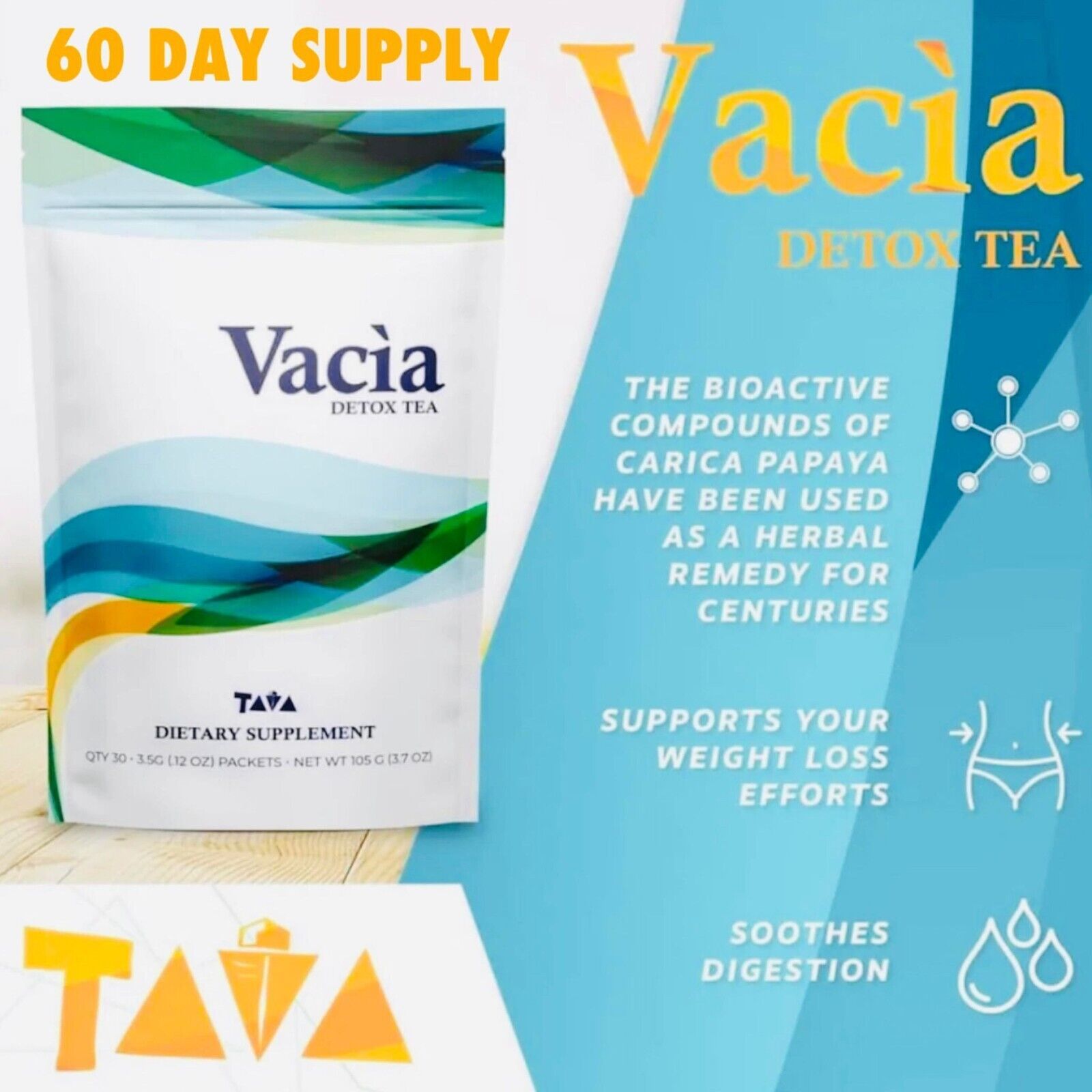 60 COUNT TAVA VACIA DETOX TEA - HELPS FAST WITH CONSTIPATION RELIEF ...