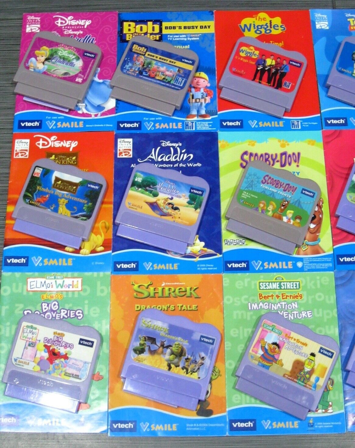 VTECH VSmile 25 GAME Cartridges 21 Booklet LOT Care Bears Toy Story ...