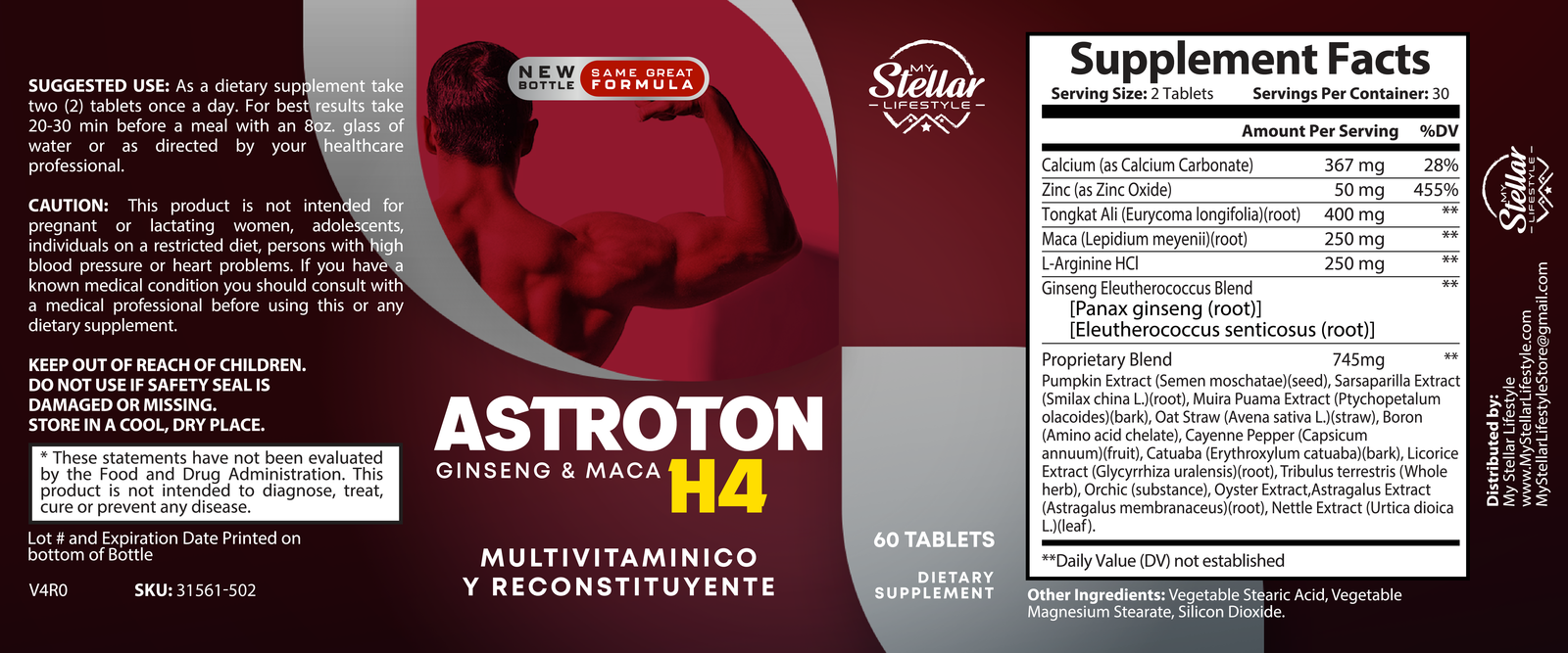 4 Pack Astroton Ginseng & Maca H4, multivitamina y reconstruye-60 Tabletas x4 - Vitamins & Minerals