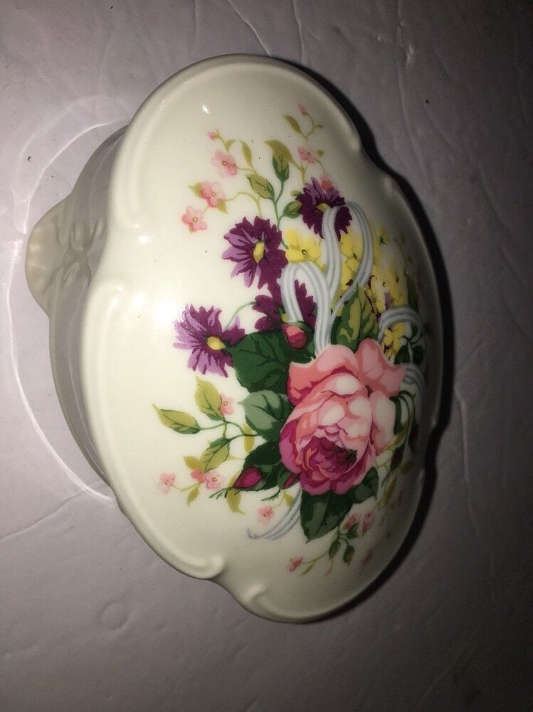 Vtg pink rose porcelain Favorite Things music box covered trinket ...