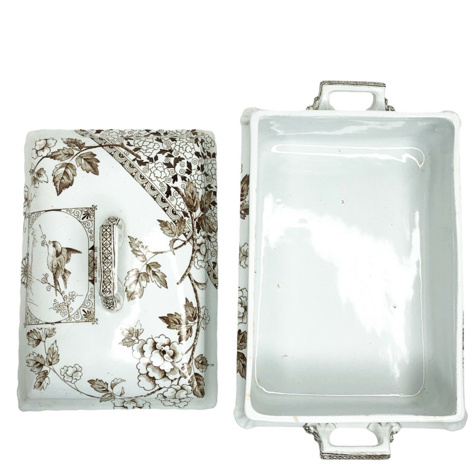 Staffordshire Brown Transferware Lidded Tureen VICTORIA Wileman Foley ...