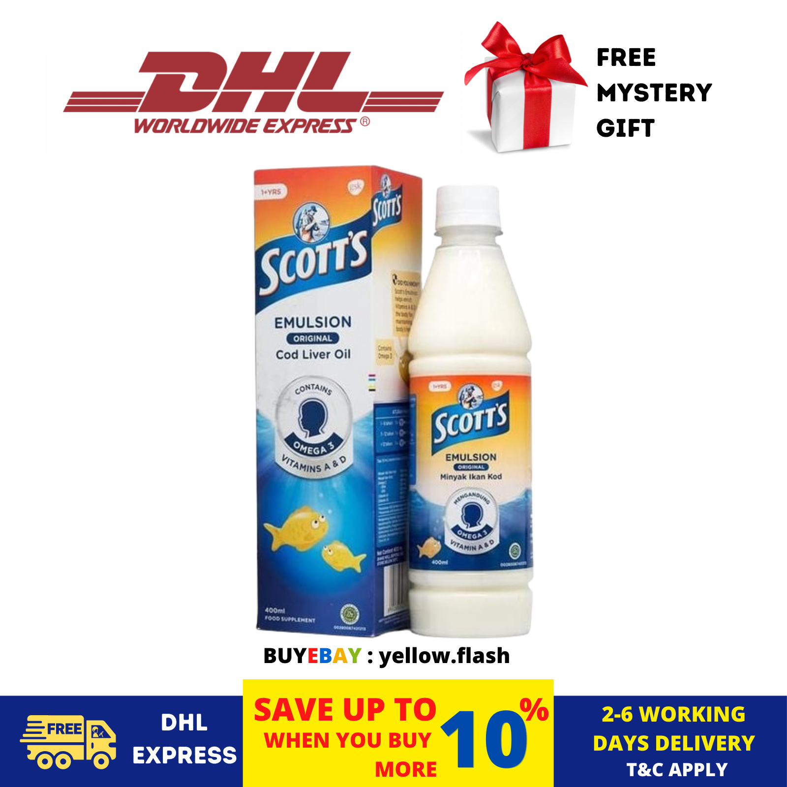 6 Bottles X 400ml SCOTT Emulsion Cod Liver Oil EXTRA Original Flavor ...