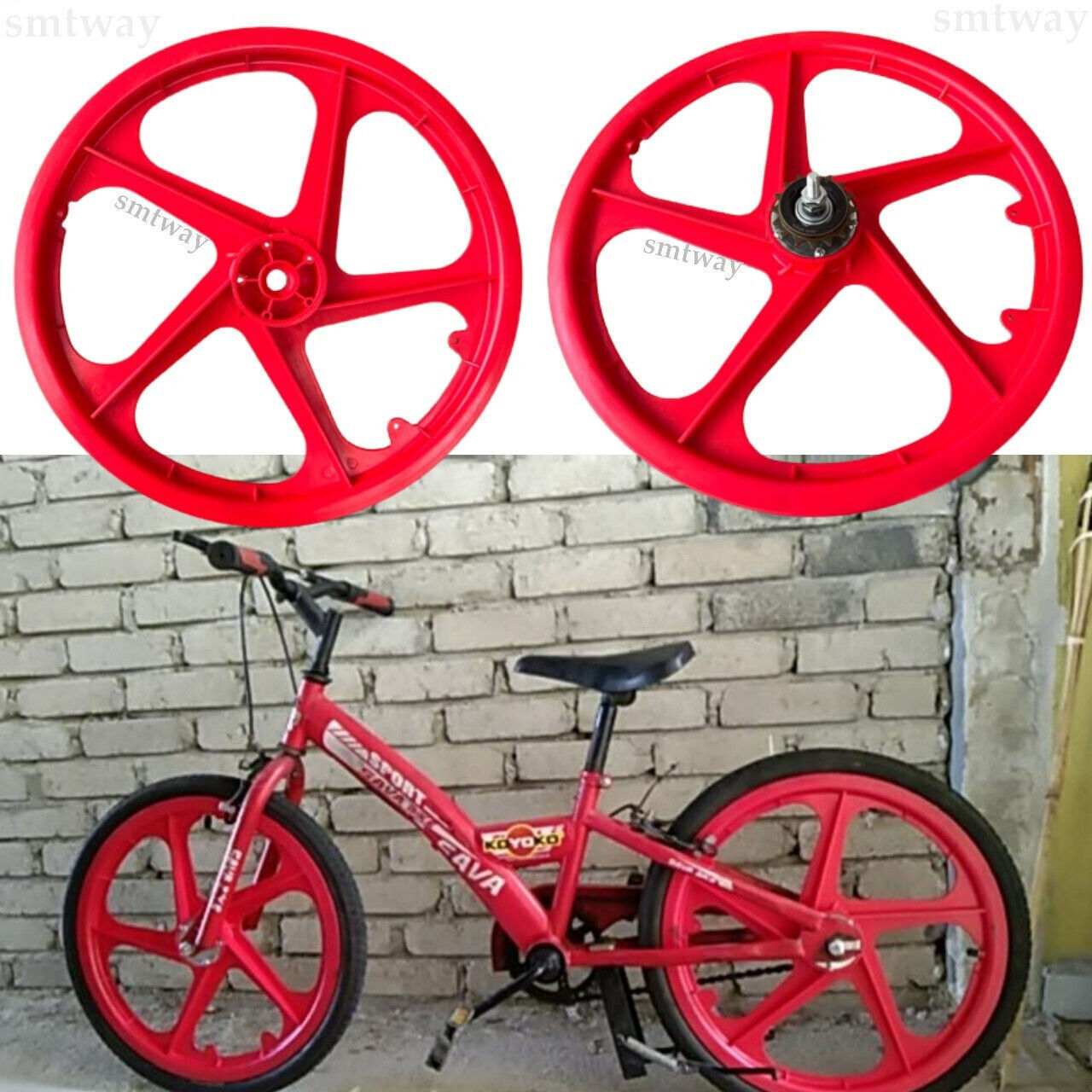 BMX Bicycle 20" PVC Sport Rim Complete (RED) Wheelset-Hub SeT- Freewheel 16T - Bicycle Tires ...