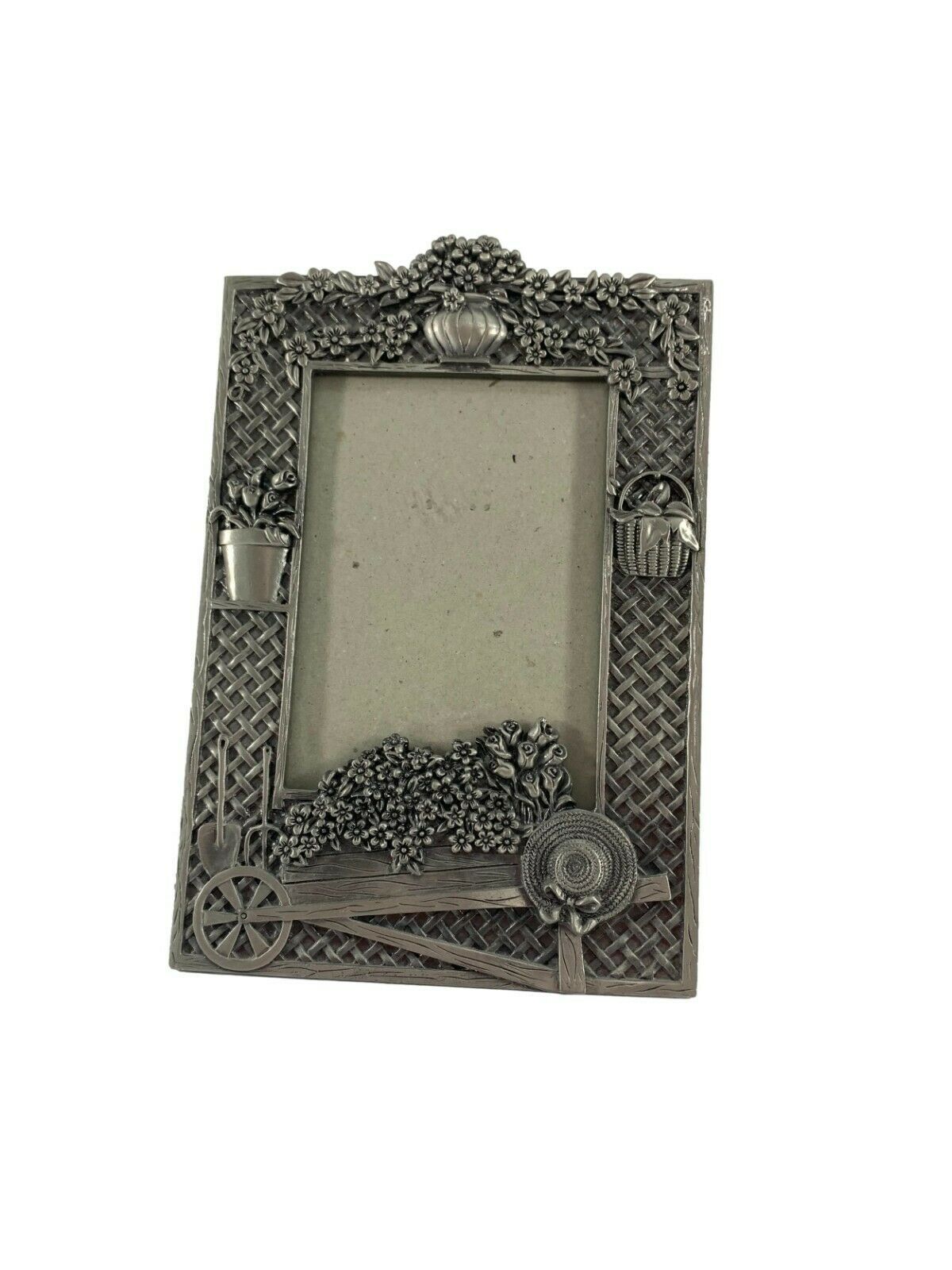 Pewter Tabletop Frame Garden Wheelbarrow Flowers Lattice Cottagecore 9 ...