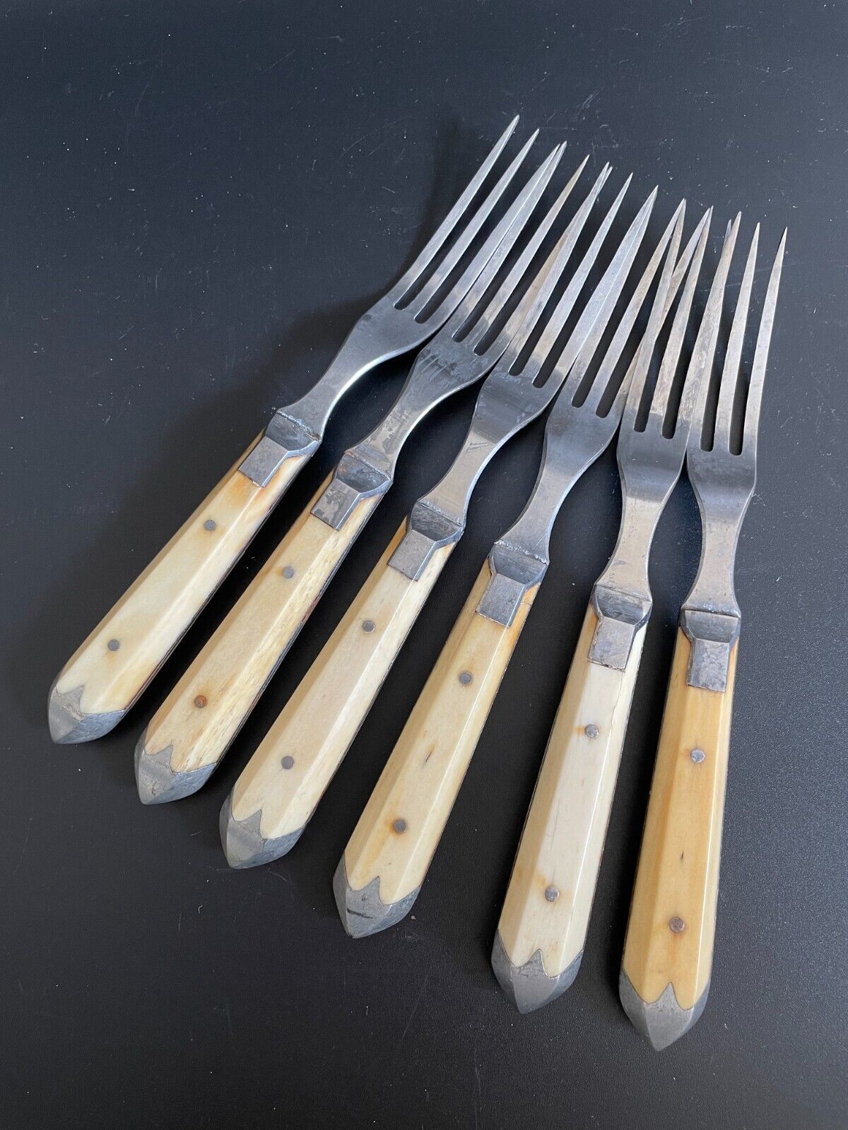 Set of 12 Antique 1860 Lamson & Goodnow Knives & Forks Bone Pewter Flatware - Civil War (1861-65)