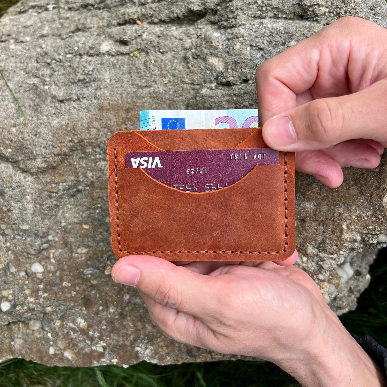 Handmade Double-Sided Leather Wallet Custom Card Holder for 4 Cards ...