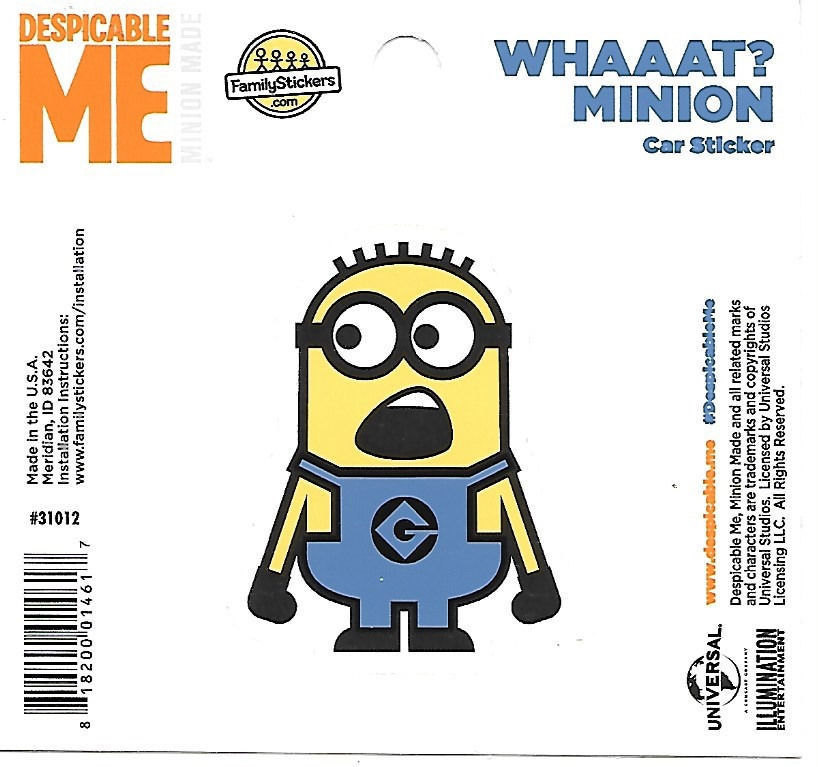 Despicable Me Whaaat? Minion Figure Peel Off Car Sticker Decal NEW ...