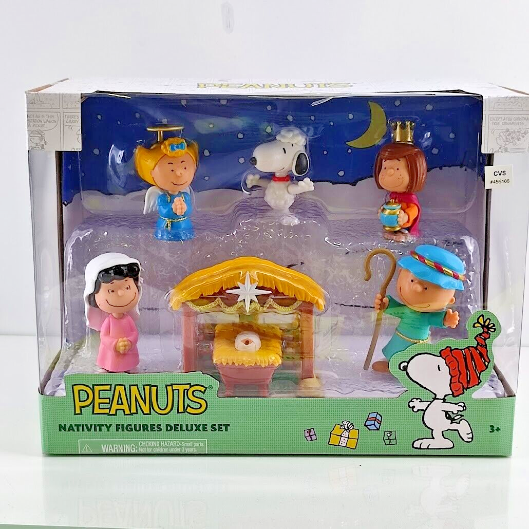Peanuts Charlie Brown Deluxe Nativity Scene Christmas Figure Play Set ...