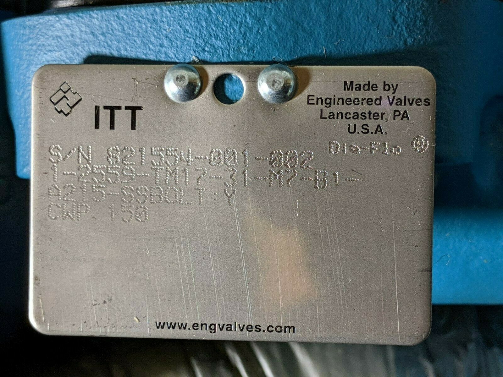 ITT Dia-Flo 1" PTFE Lined Weir Valve w/ A215 Diaphragm Actuator & Prism ...