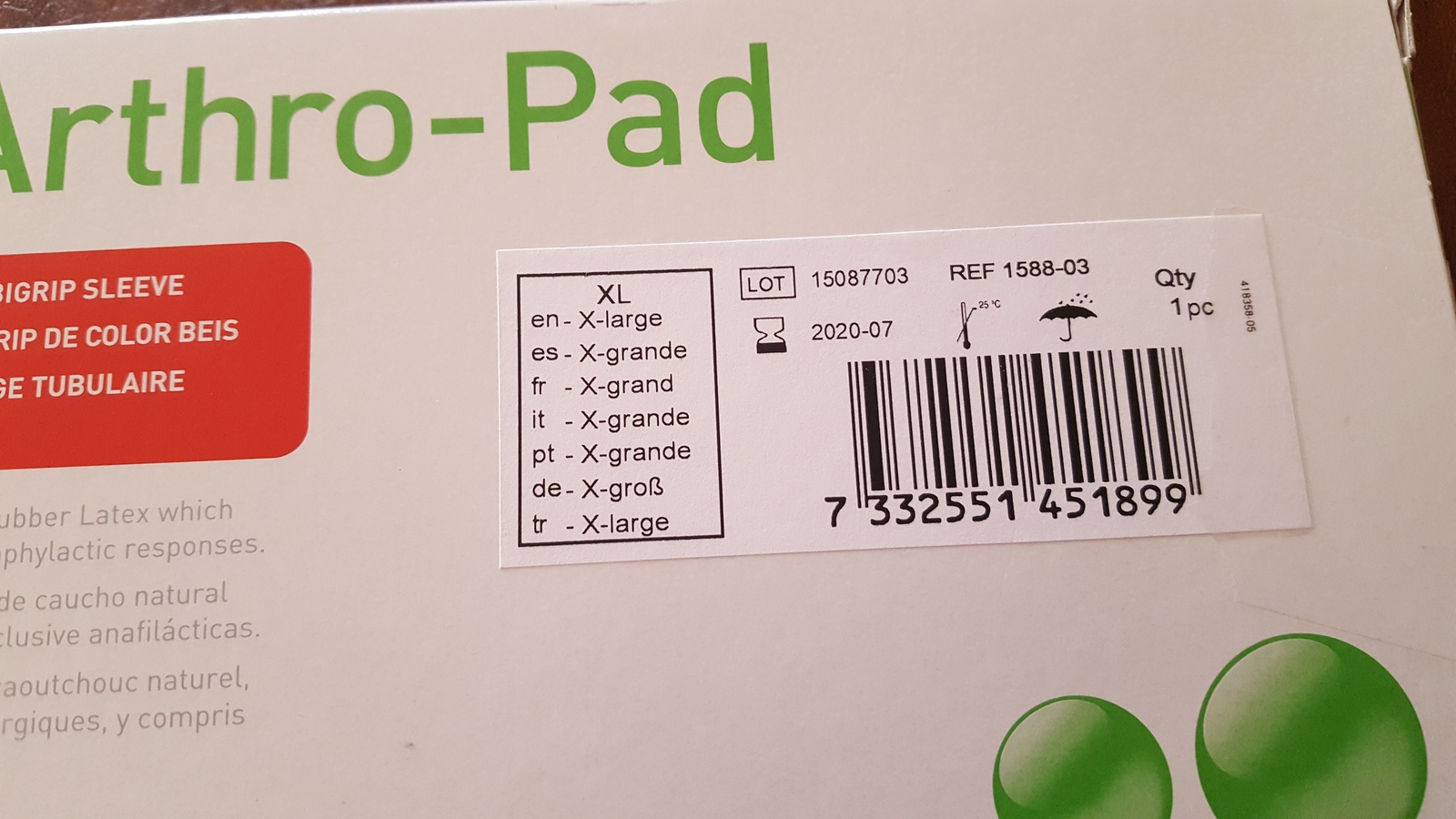 Tubigrip Arthro-Pad Large Up to 23.6 Joint Circumference Ref 1588 New ...