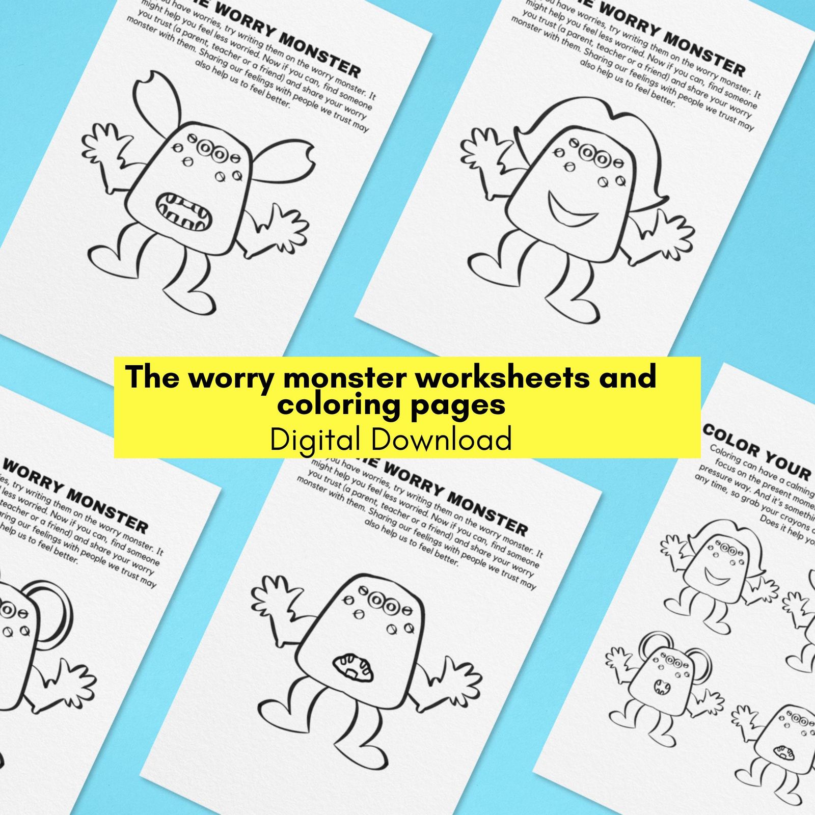 Printable Worry Monster for kids / Anxiety worksheets for children ...
