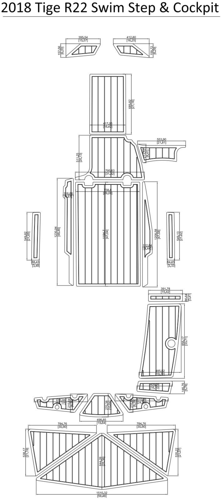 2018 Tige R22 Swim Step & Cockpit Pad Boat EVA Teak Decking 1/4" 6mm ...