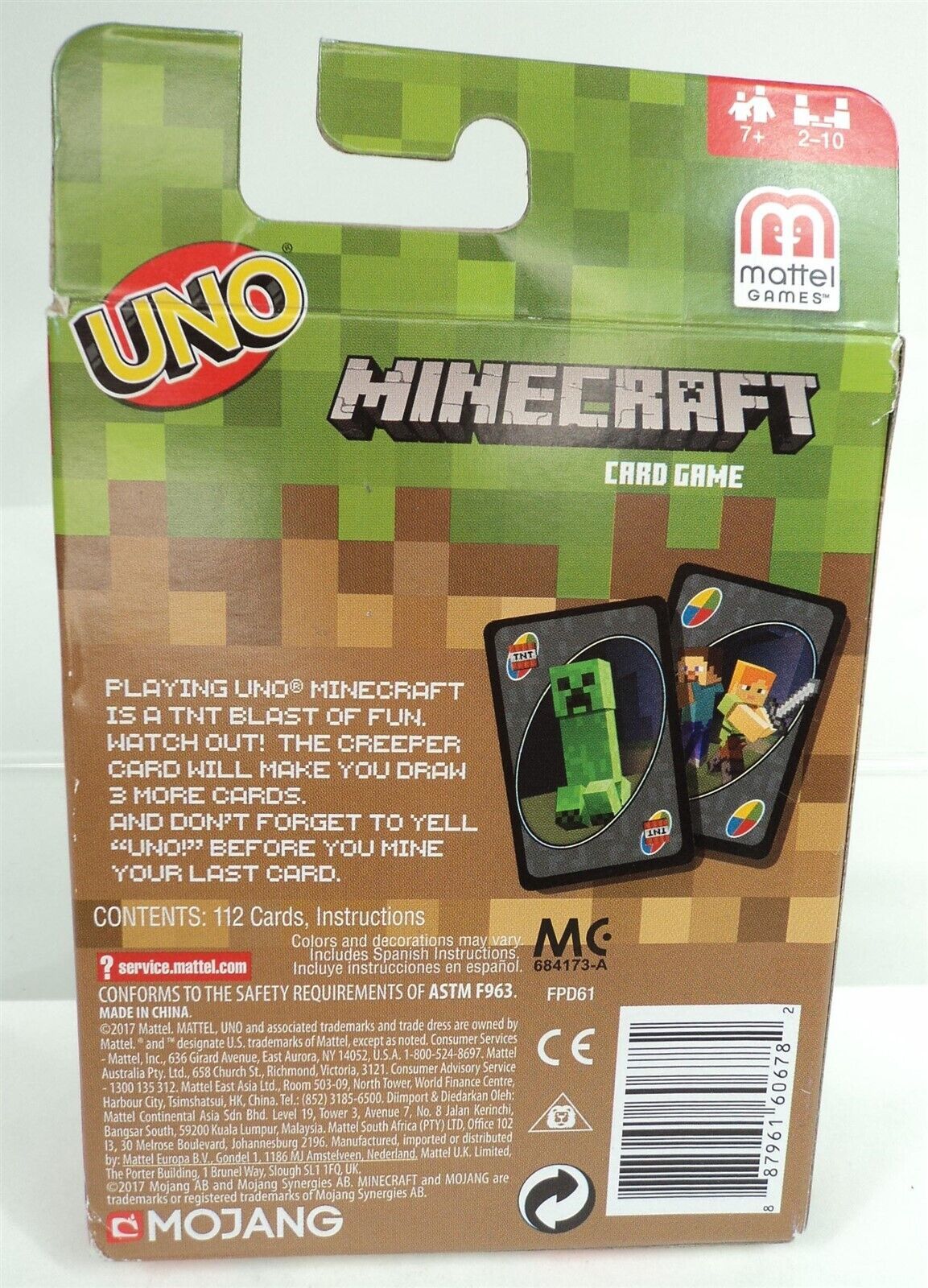 2017 Mattel Mojang Minecraft Uno Card Game - New - Card Games-Contemporary