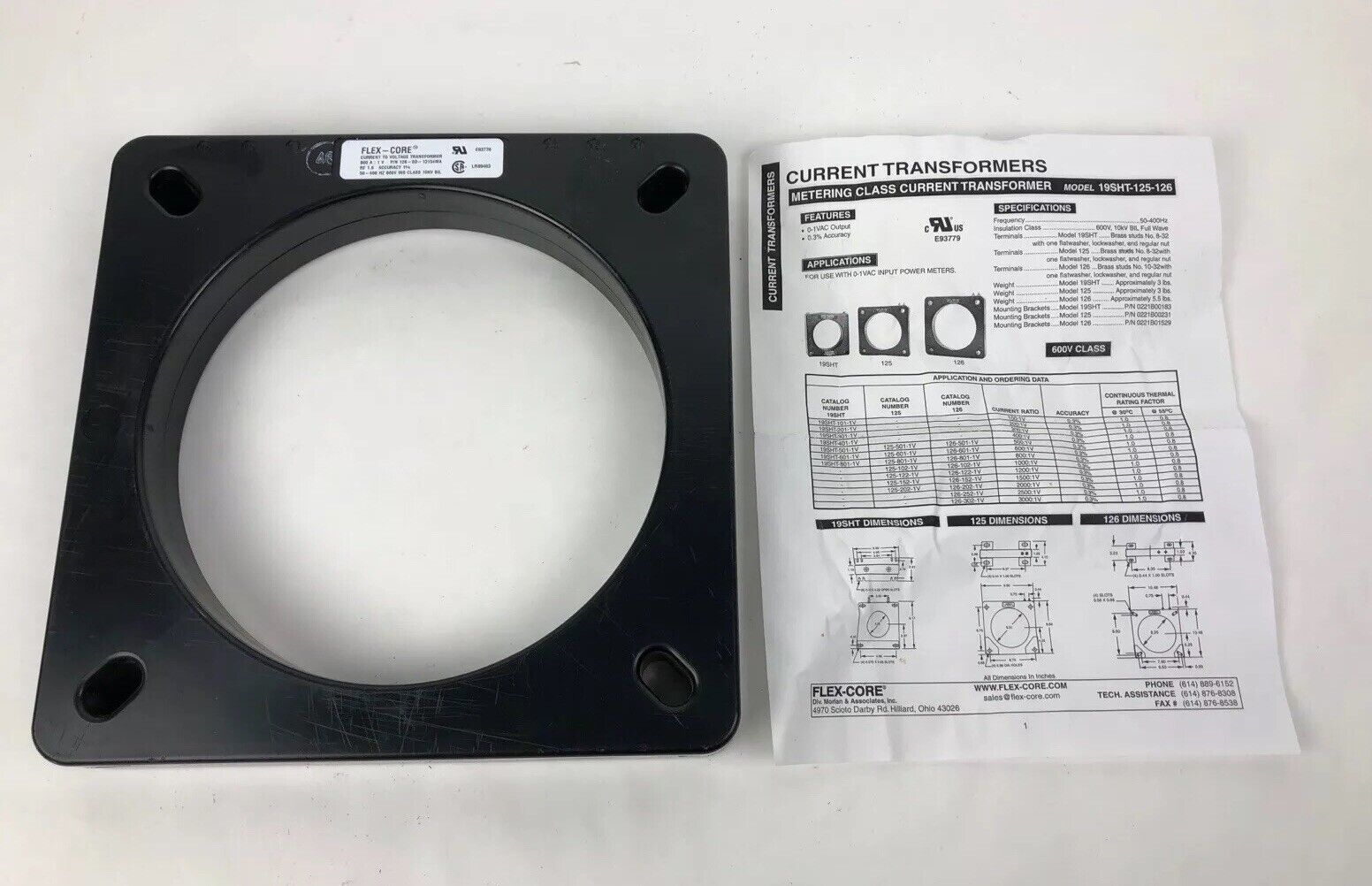 FLEX-CORE 125-162 Current Transformer 600V Solid Core 1600:5 Round, 6. ...