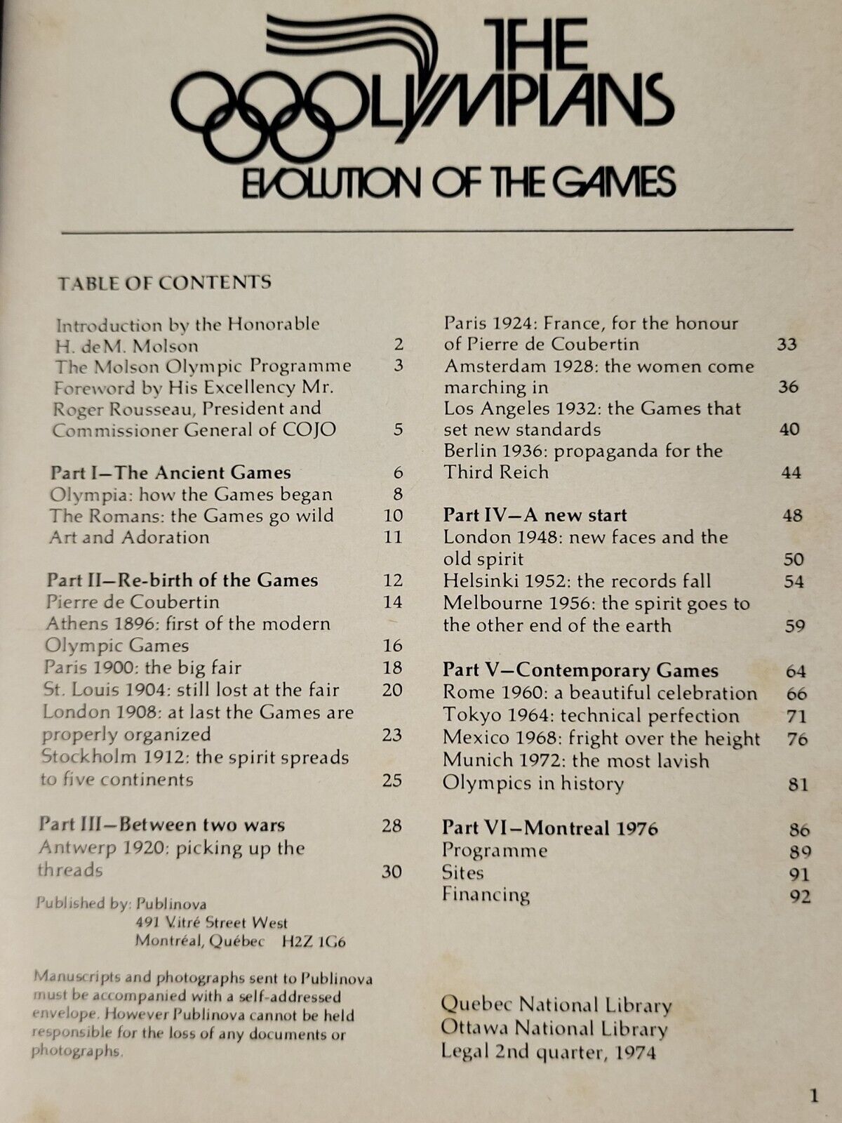 1974 THE OLYMPIANS EVOLUTION OF THE GAMES OLYMPIC OLYMPICS SPORTS BOOK ...