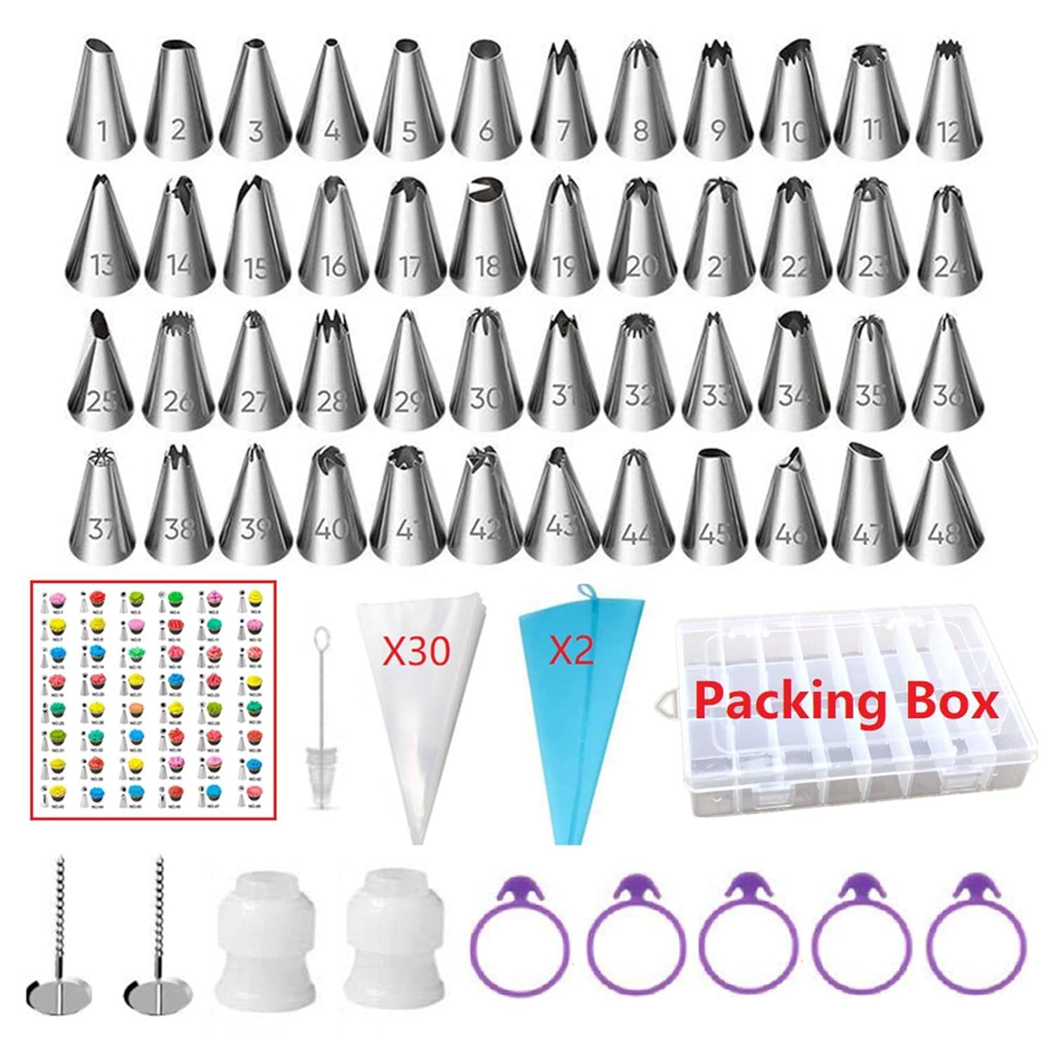 92 Pcs Piping Bags And Tips Set With 48 Numbered Icing Tips & Pattern ...