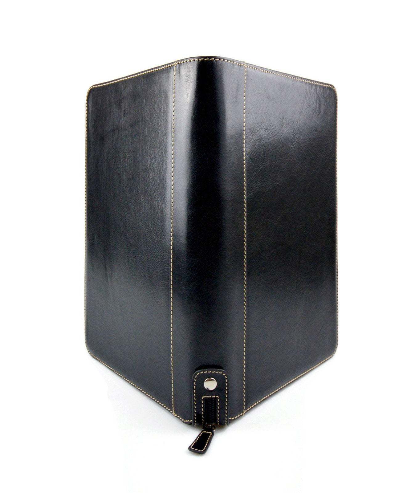 Leather folder A4 document file folder A4 black leather zipped document ...
