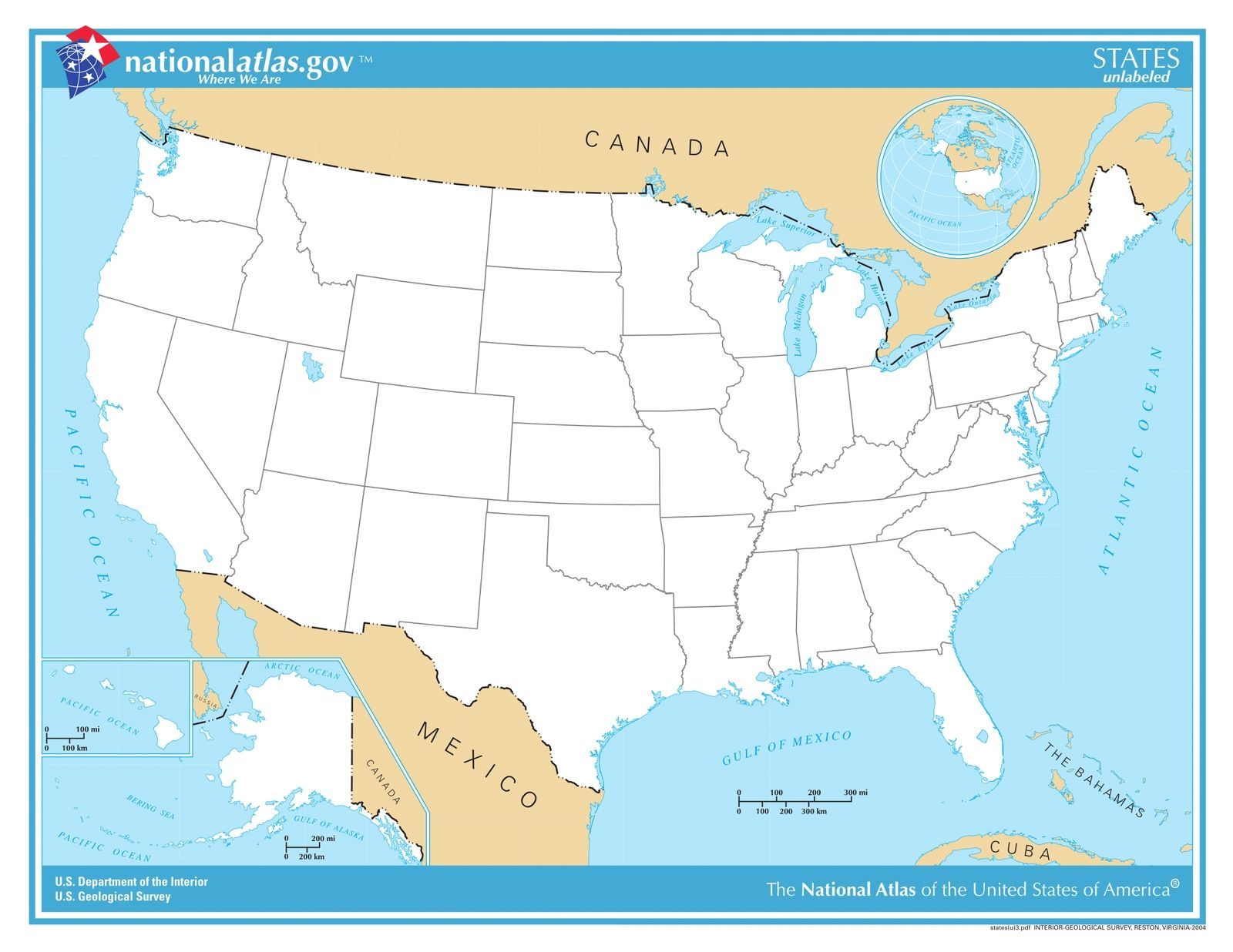 USA States (unlabeled) Laminated Wall Map - US
