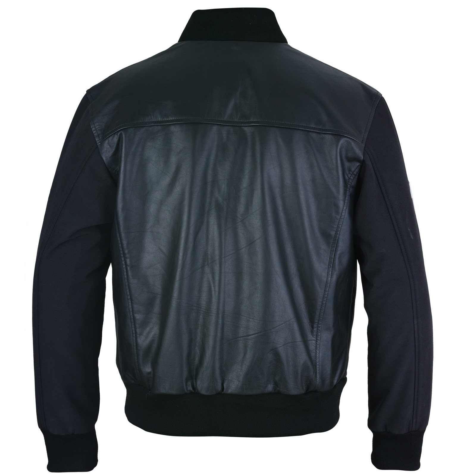 Plain Black Real Jacket Men - Genuine Leather Jacket with Wool Sleeves ...
