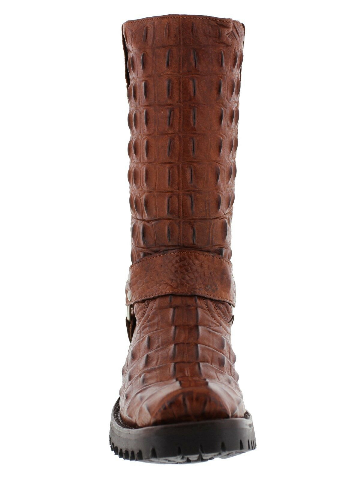 Mens Cognac Biker Boots Crocodile Back Pattern Leather Cowboy ...