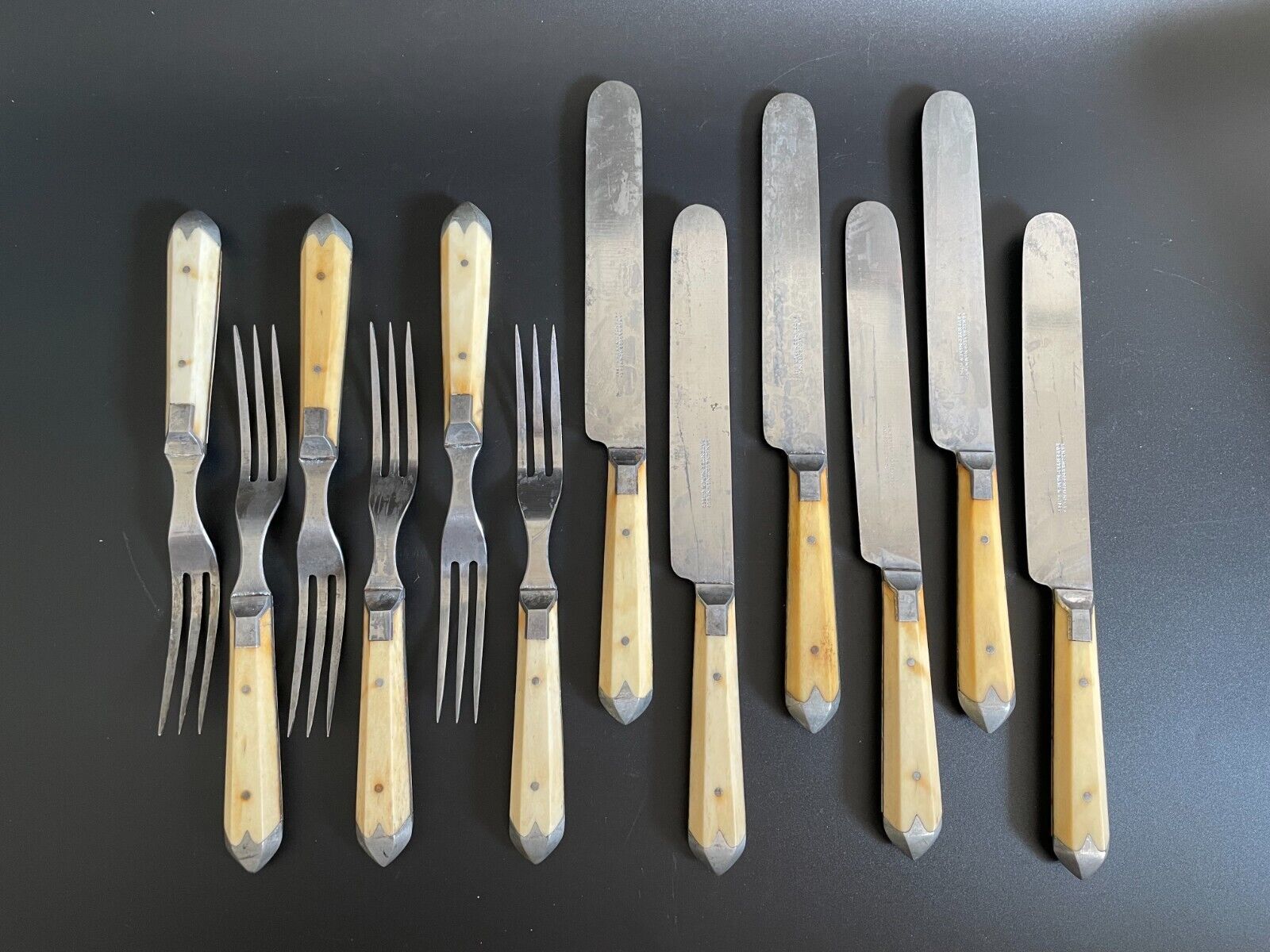 Set of 12 Antique 1860 Lamson & Goodnow Knives & Forks Bone Pewter Flatware - Civil War (1861-65)