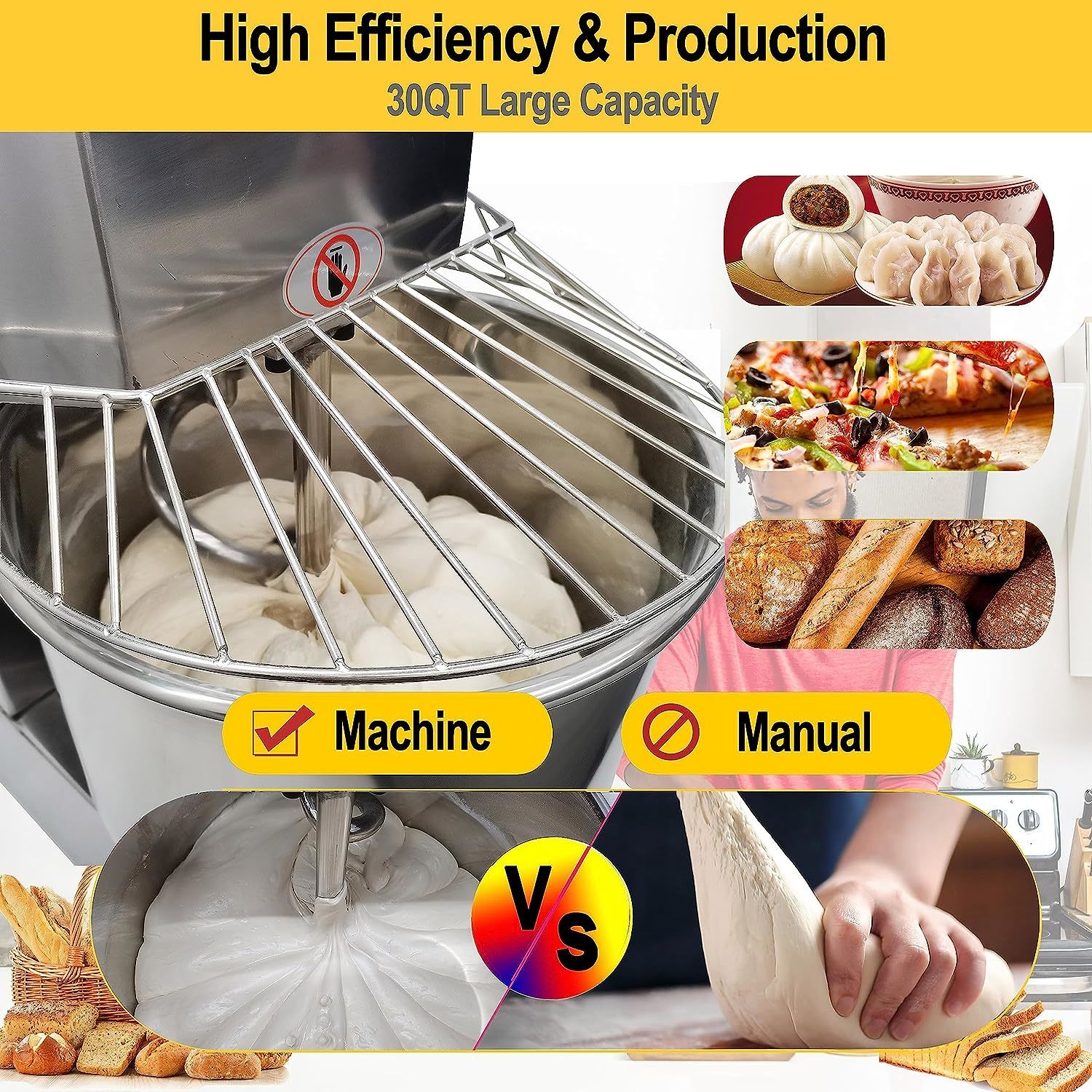 30QT Spiral Dough Stand Mixer Double Action Double Speed Flour Mixer 110V 1500W - Commercial Mixers