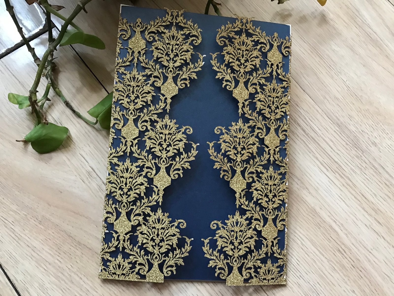 50pcs Glitter Gold Flower Branch Invitation Cards,Laser Cut Wedding ...