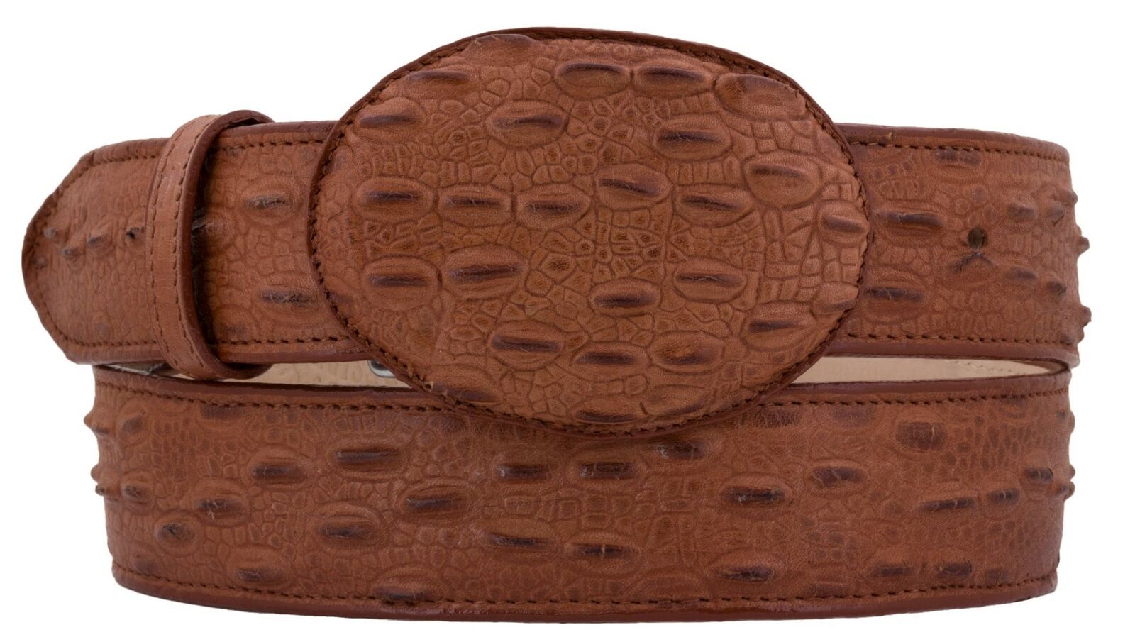 Mens Cognac Real Leather Lizard Iguana Print Western Cowboy Belt Rodeo ...