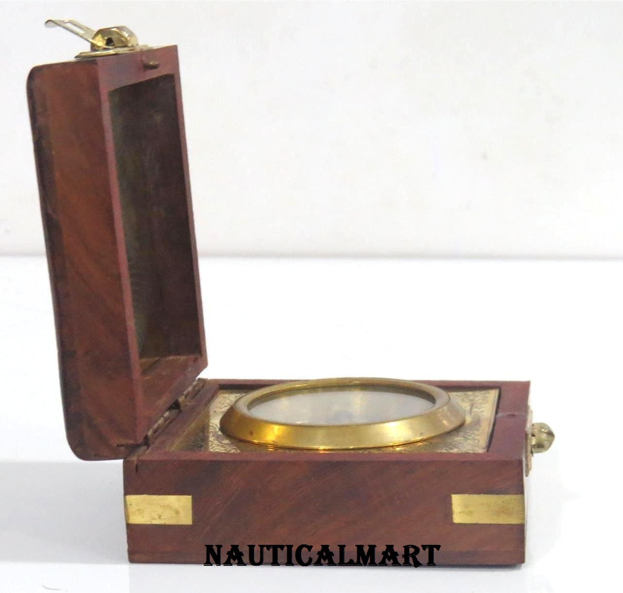 NauticalMart Handcrafted Brass Compass In Wooden Box - Compasses
