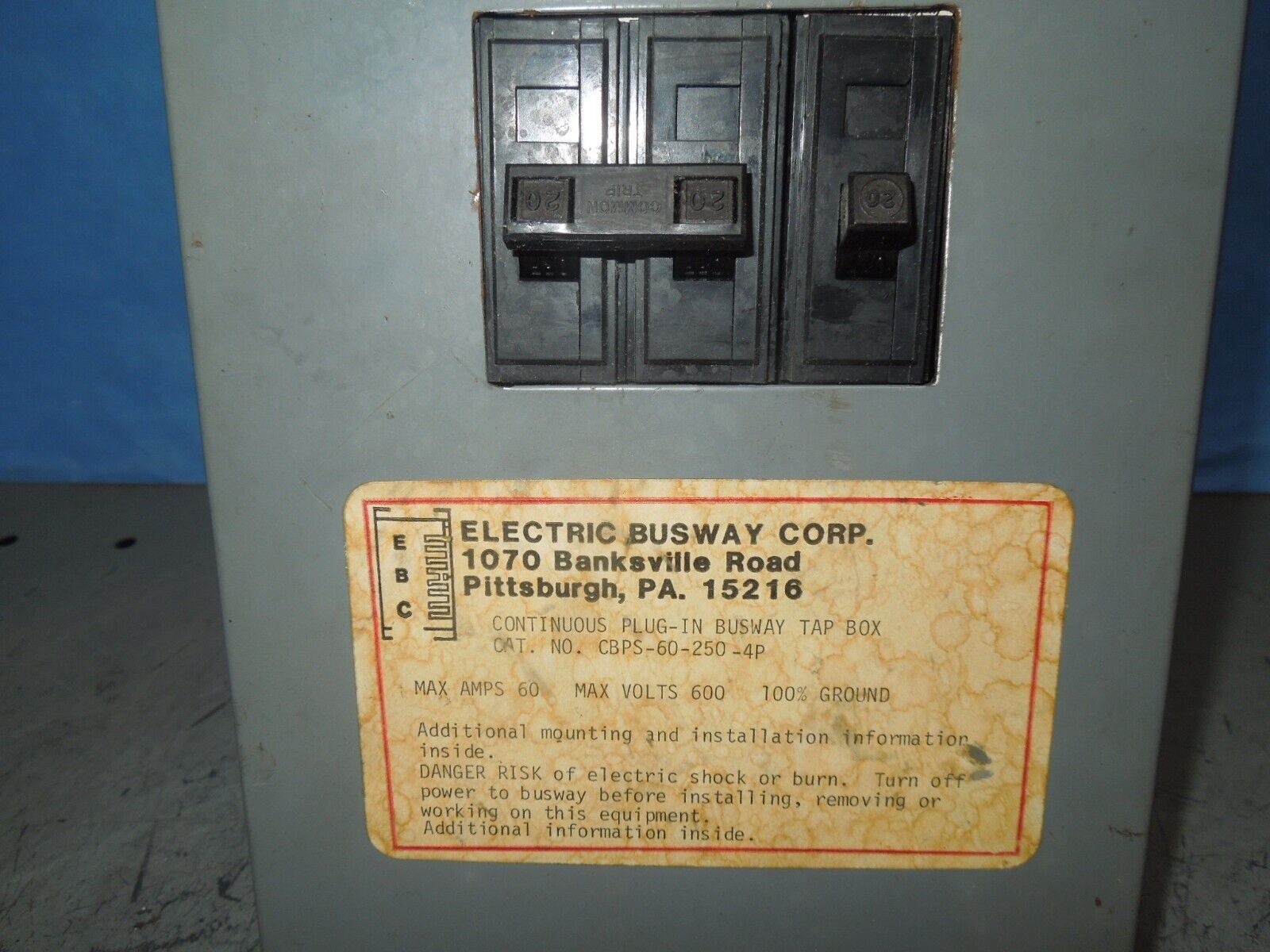 Electric Busway Corp CBPS60-3-250-4P 20A 2p&20A 1p 240V 100% Ground Bus ...