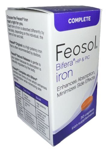 Feosol Complete with Bifera HIP & PIC Iron 28mg 30 Caplets Sealed EXP ...