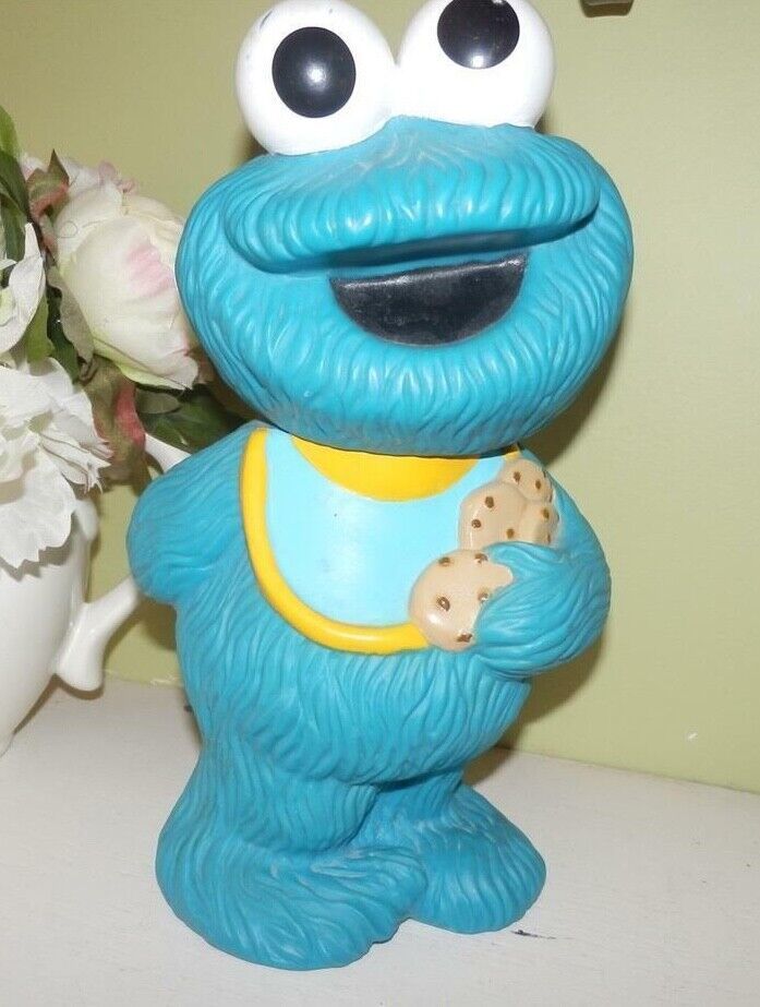 VINTAGE 1984 COOKIE MONSTER BANK Sesame Street Blue Vinyl Holding ...