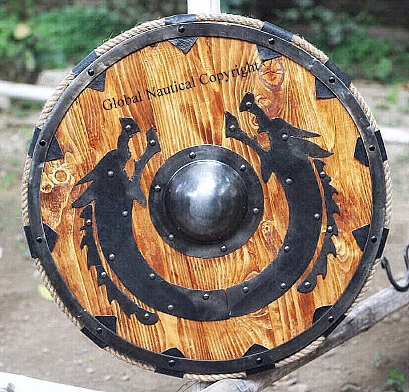 Medieval Viking Shield Heavy Battle Ready Rope Design Wooden Historical ...