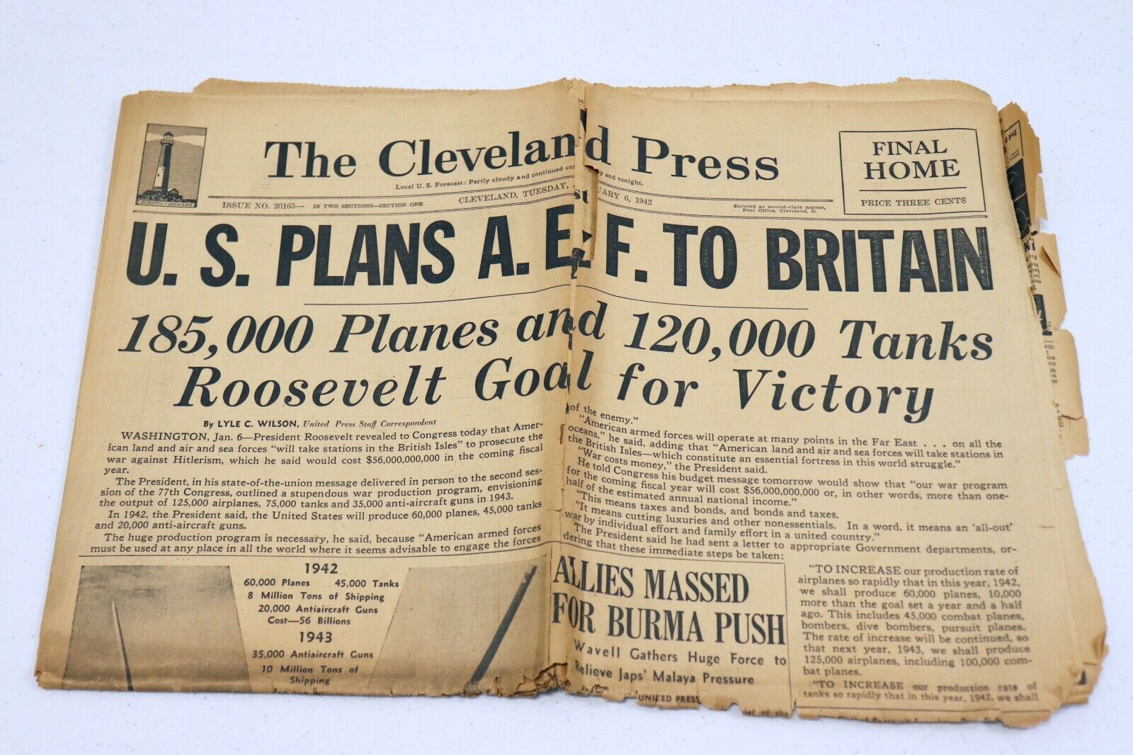 Vintage Jan 6 1942 Cleveland Press Newspaper and 16 similar items