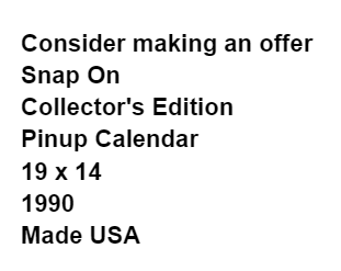 Snap On Tools Pinup Calendar 1990 Collectors Edition 70th Anniversary ...