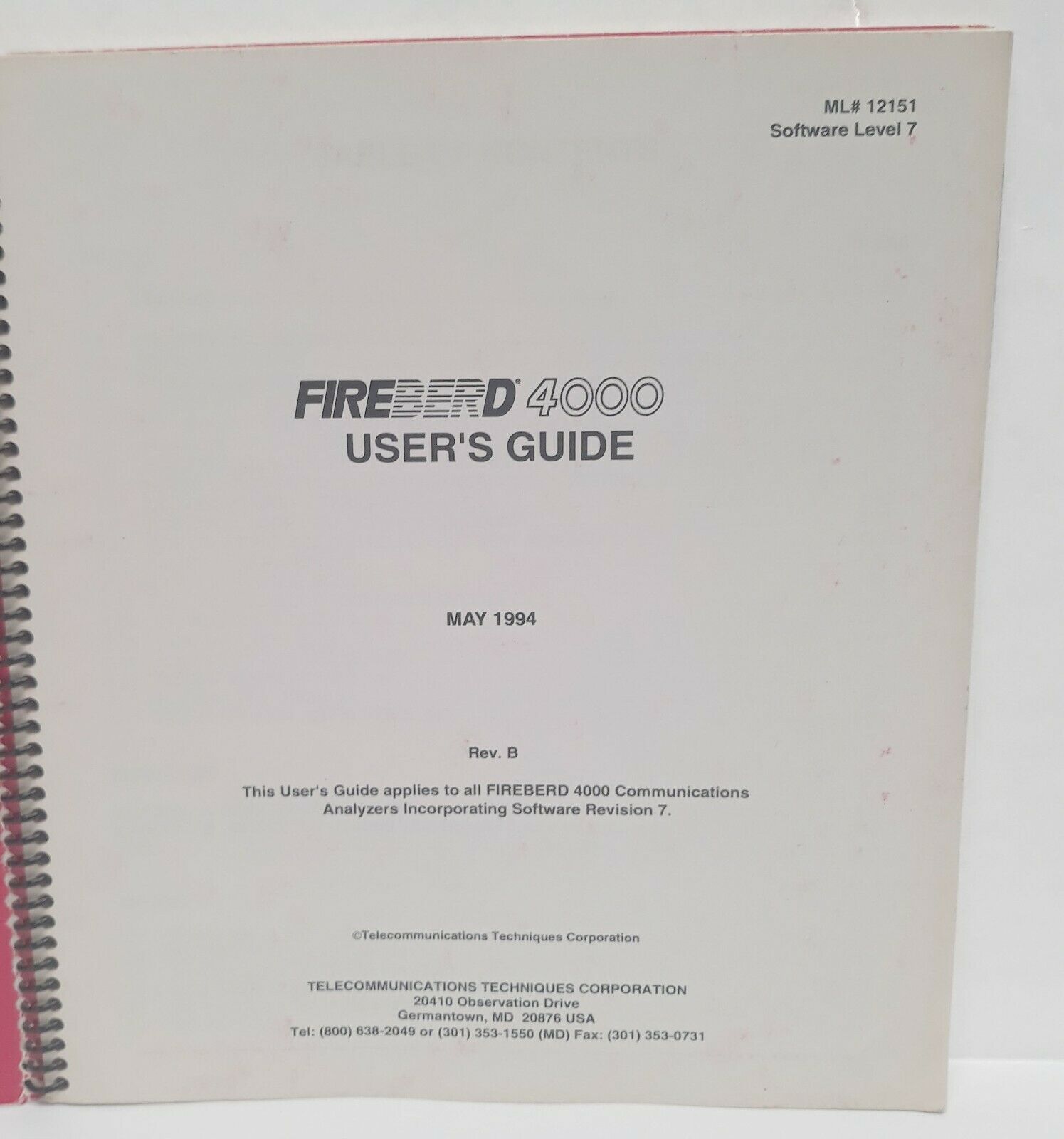 TTC Fireberd 4000 Communications Analyzer User's Guide - Test ...