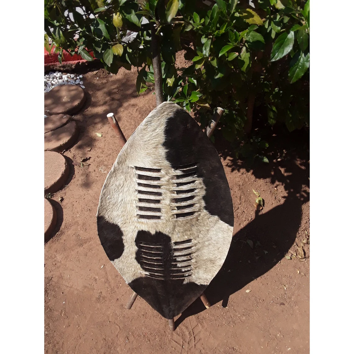 Black And White African Zulu Traditional Cultural Shield - Armor & Shields