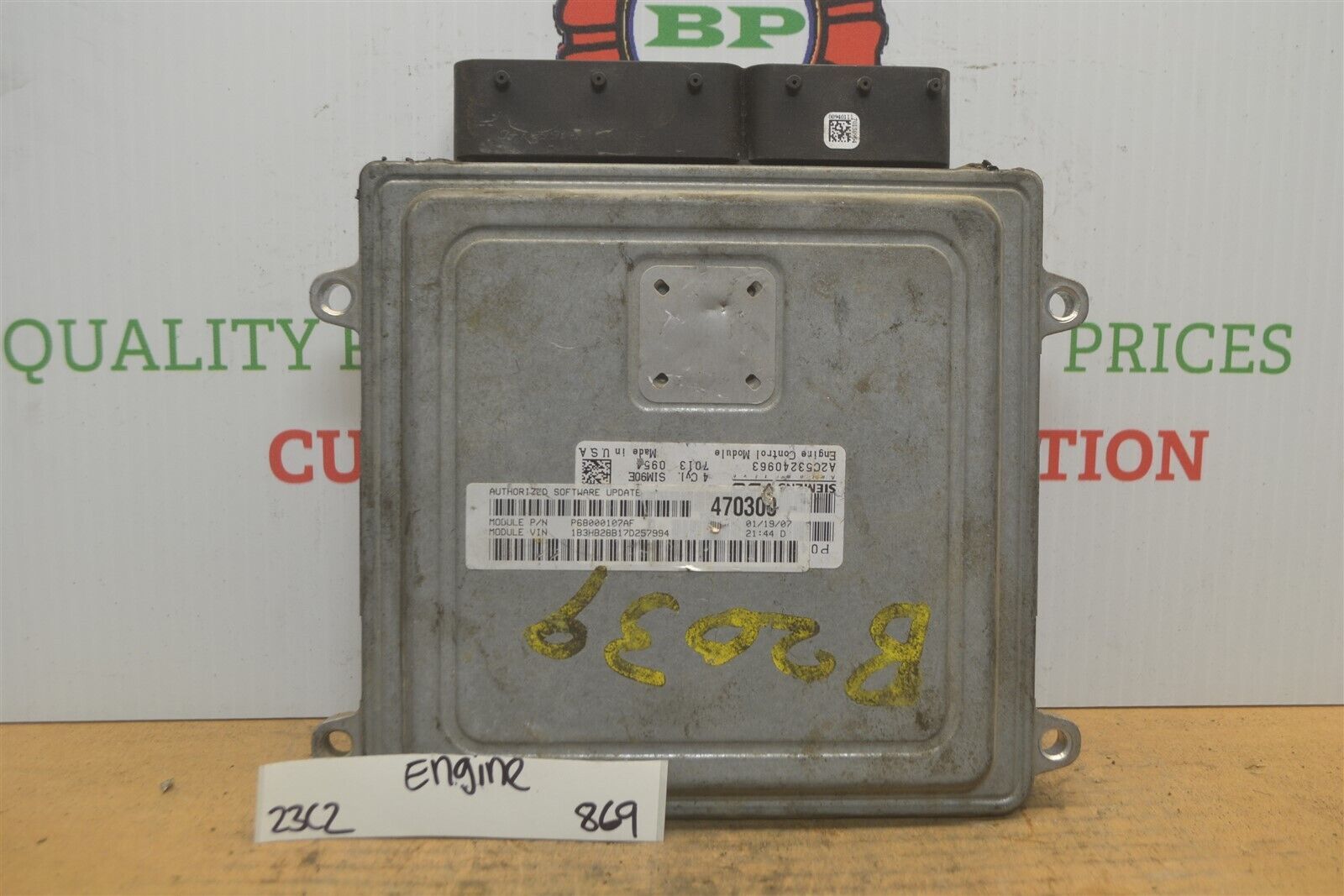68000107AF Dodge Caliber Engine Control Unit ECU 2007-2010 Module 869 ...