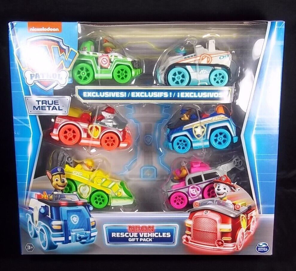 Paw Patrol NEON Rescue Vehicles 6 pc gift set NEW - Action Figures