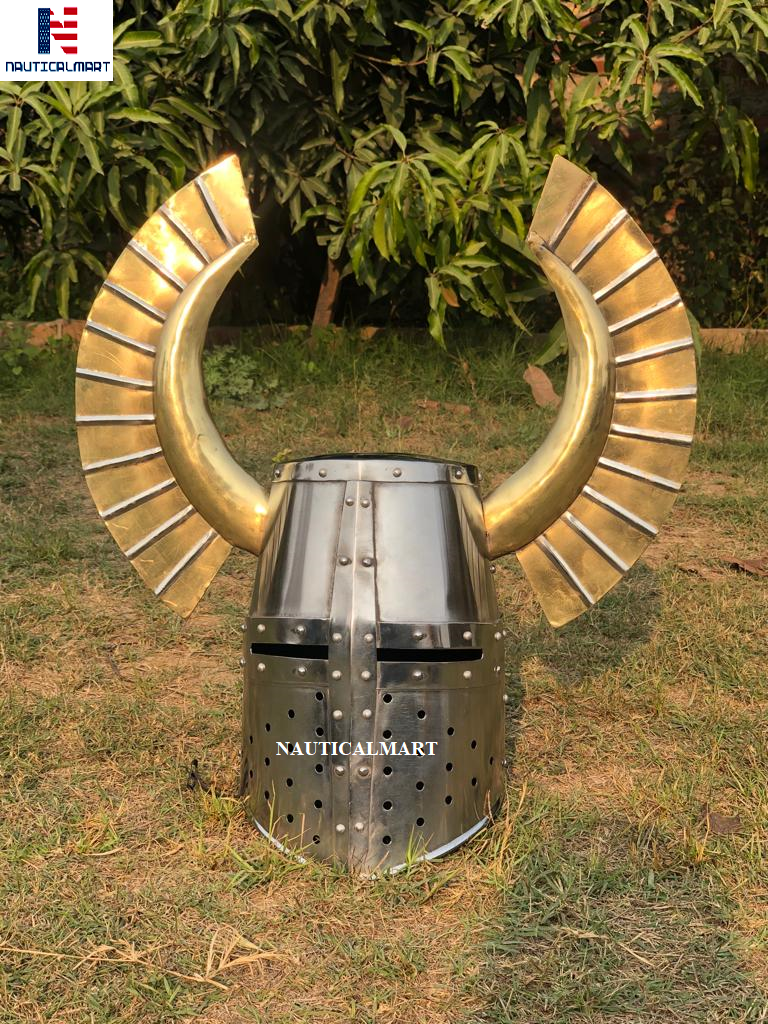 Templar Horn Fantasy Warrior Helmet SCA LARP Knight Helmet Steel ...